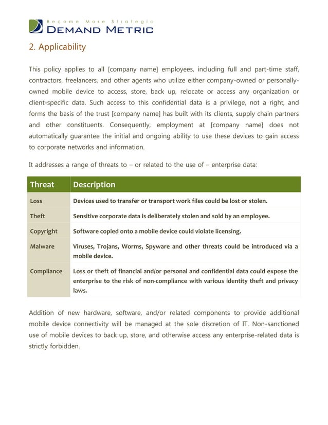 Mobile Device Policy Template | PDF | Smartphones | Consumer Electronics