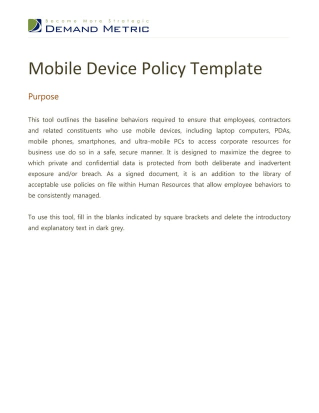 Mobile Device Policy Template mobile-device-policy-template
