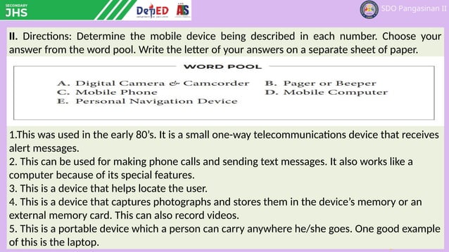 MOBILE DEVICES POWER POINT PRESENTATION LEARNING STRAND 6 | PPTX