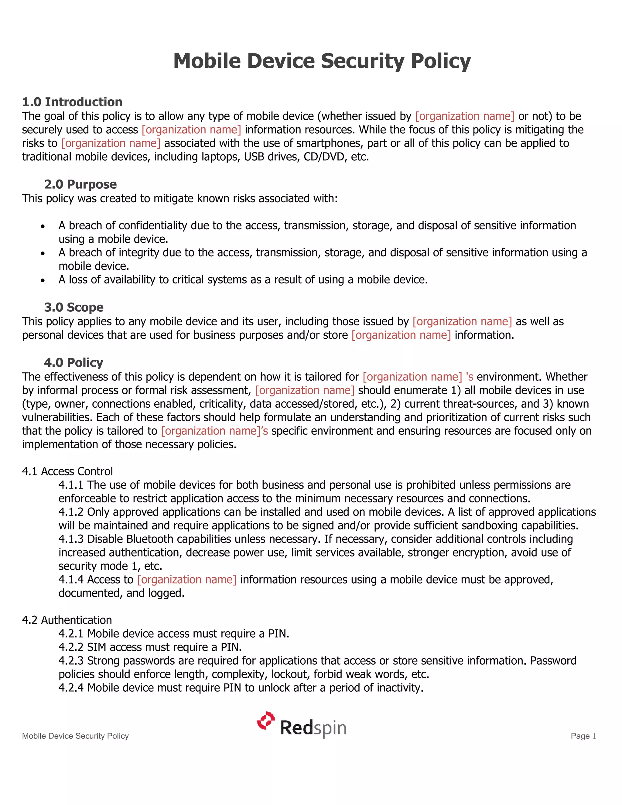 Mobile Device Security Policy Doc Operating Systems Computer