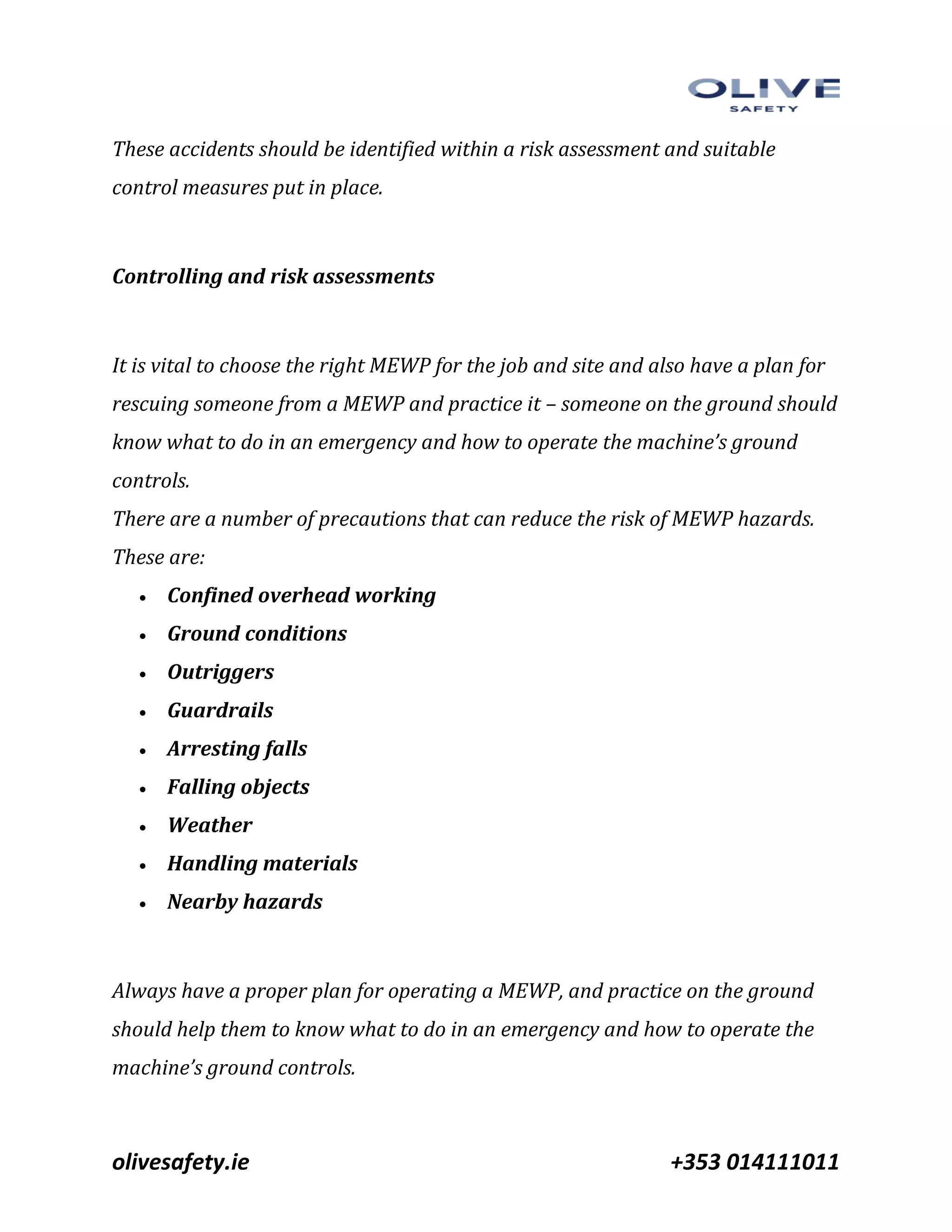 Mobile Elevating Work Platforms (MEWPs) Risk Assessment. | PDF