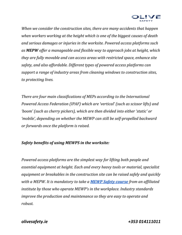 Mobile Elevating Work Platforms (MEWPs) Risk Assessment. | PDF