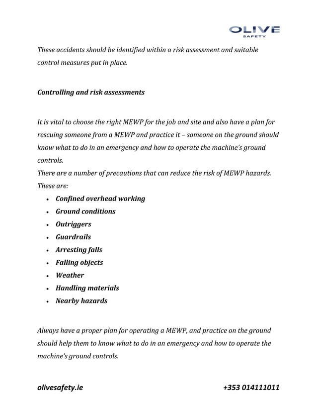 Mobile Elevating Work Platforms (MEWPs) Risk Assessment. | PDF