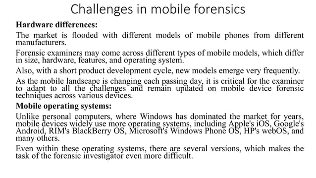 Mobile Forensics challenges and Extraction process | PPT