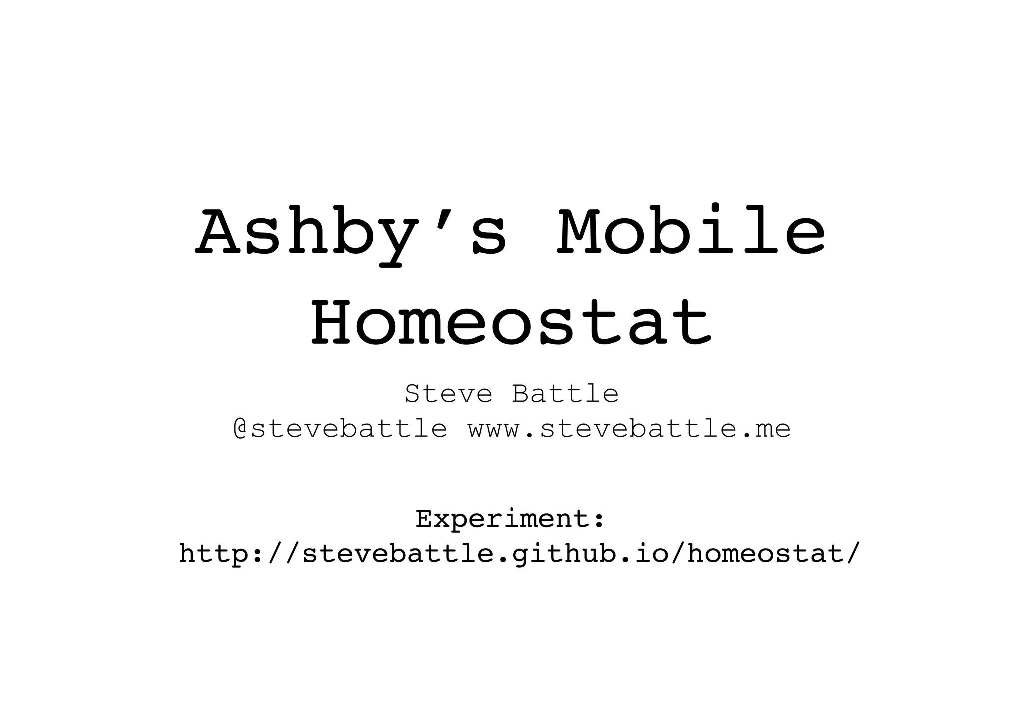 Ashby's Mobile homeostat | PDF