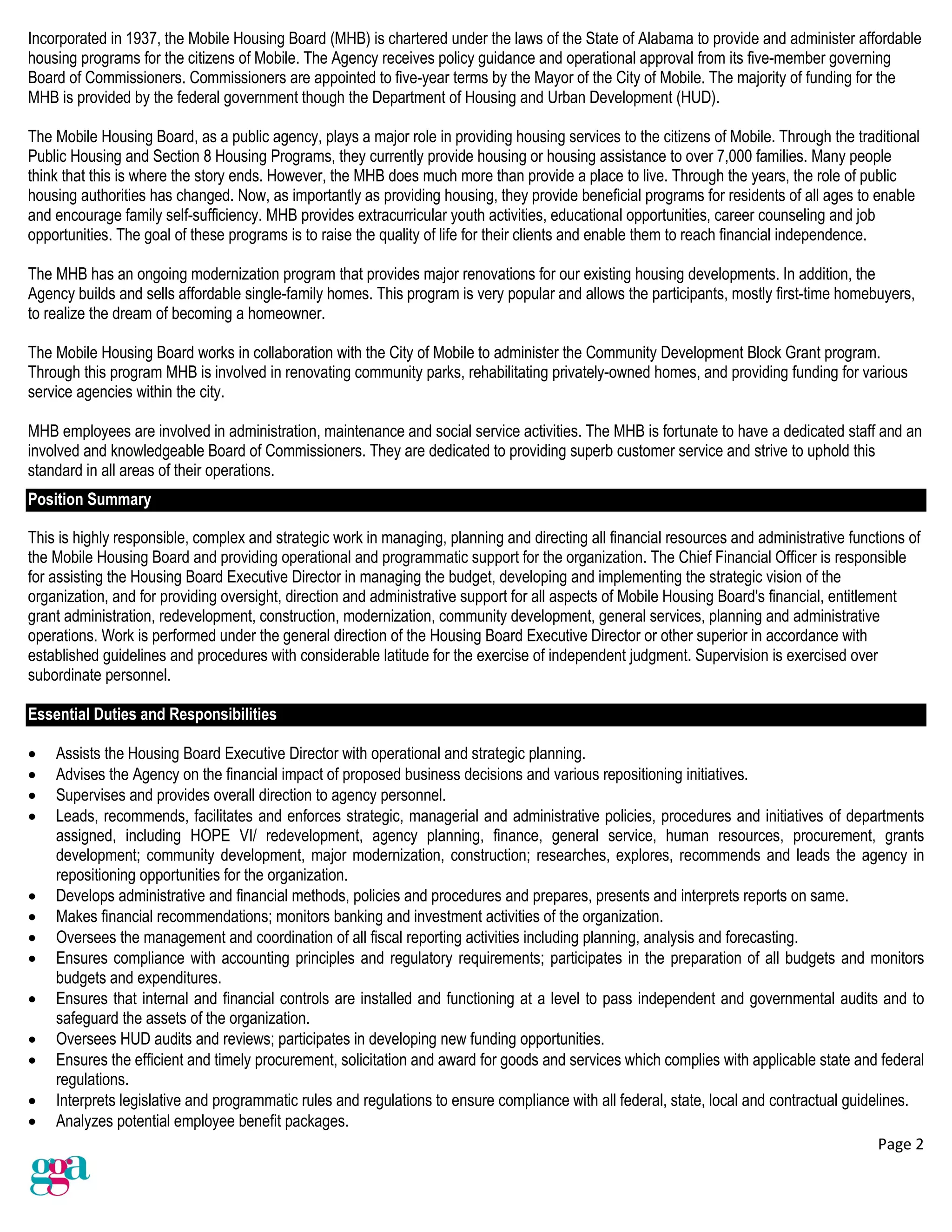 Mobile Housing Board-Chief Financial Officer-PD | PDF