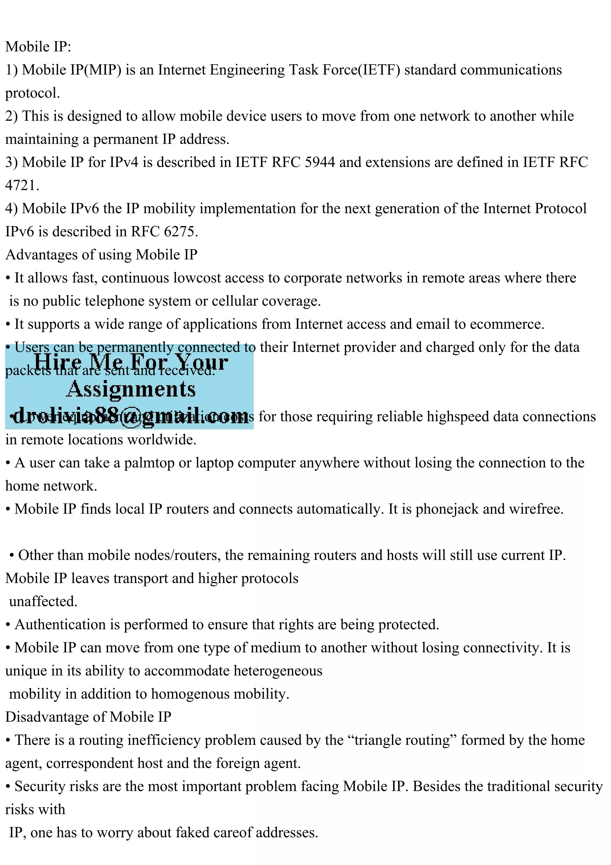 Mobile IP1) Mobile IP(MIP) is an Internet Engineering Task Force(.pdf