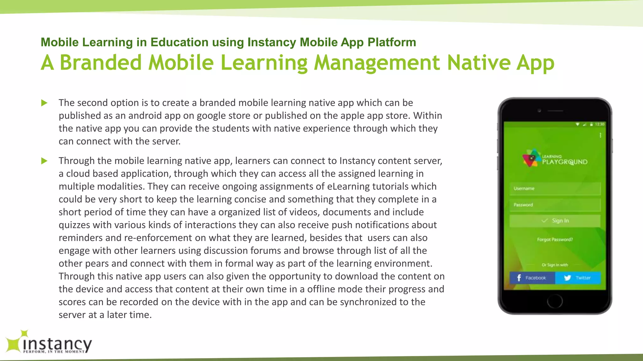 Mobile learning in Education using Instancy Mobile Learning Native App ...
