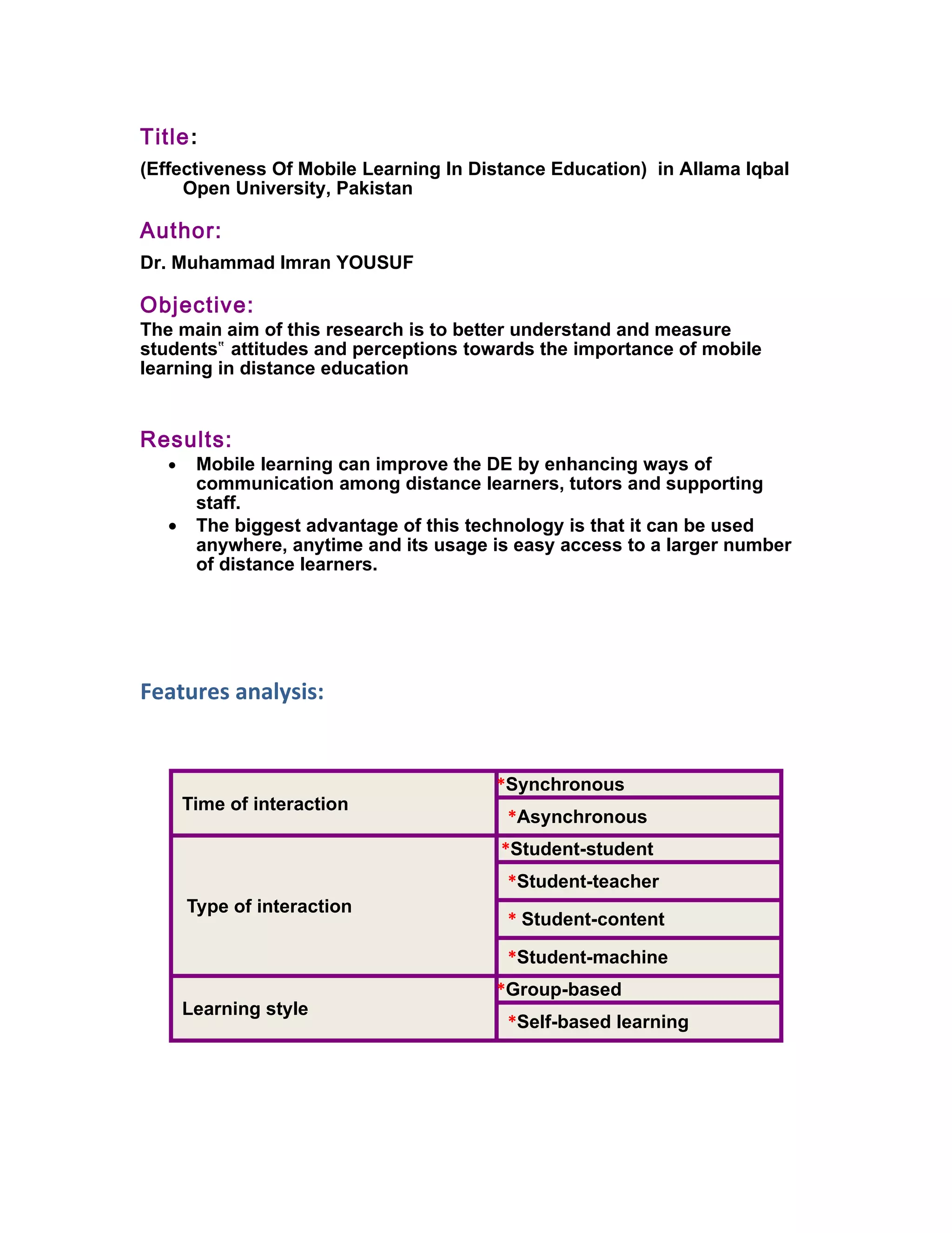 Mobile Learning Technology | DOC