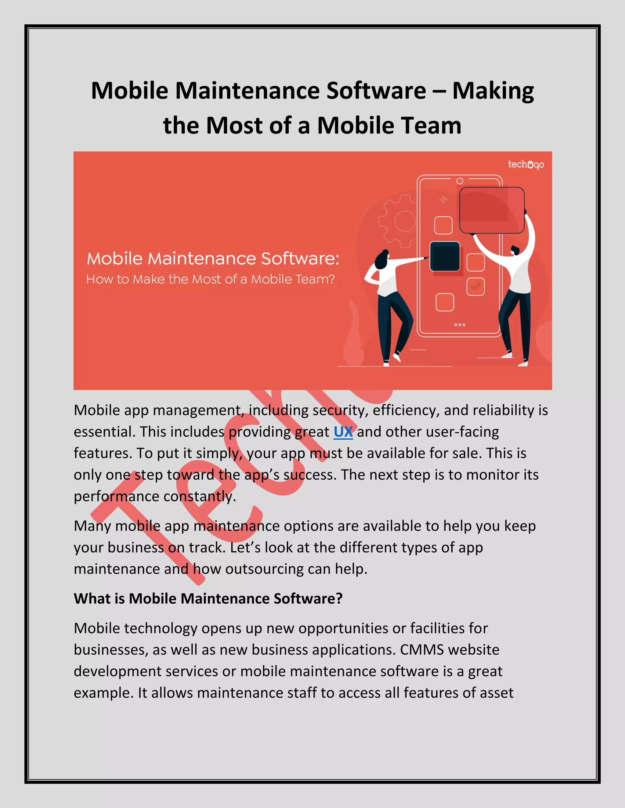 Mobile Maintenance Software.pdf | Computer Software and Applications | Computing