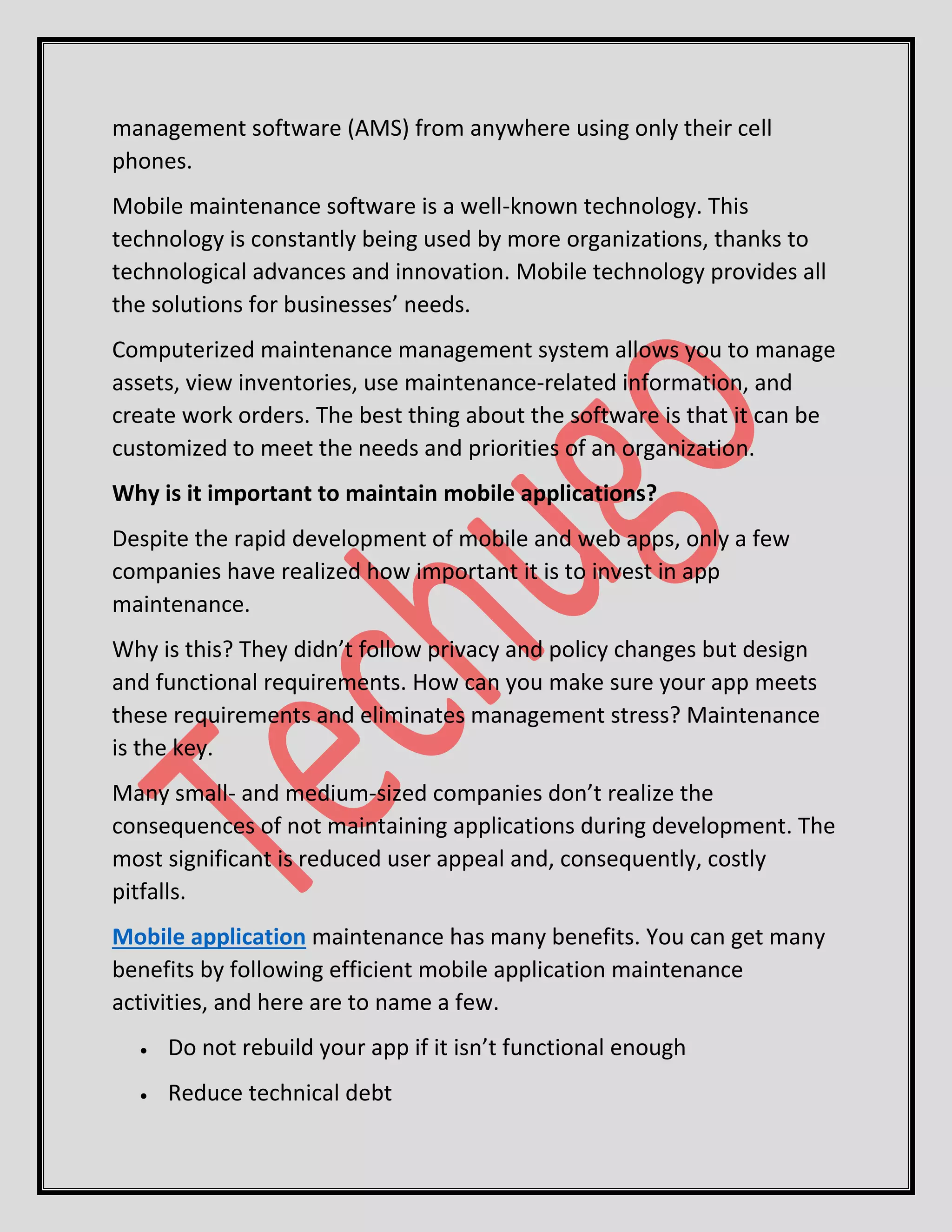 Mobile Maintenance Software.pdf | Computer Software and Applications | Computing