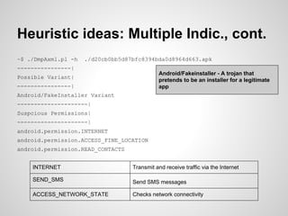 Mobile malware heuristics the path from 'eh' to pretty good' | PDF