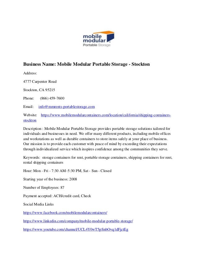 Mobile Modular Portable Storage - Stockton | PDF