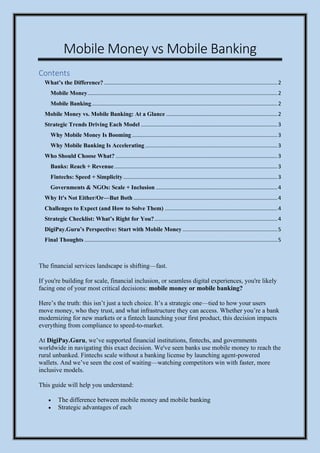 Key Insights for Mobile Money vs Mobile Banking | PDF