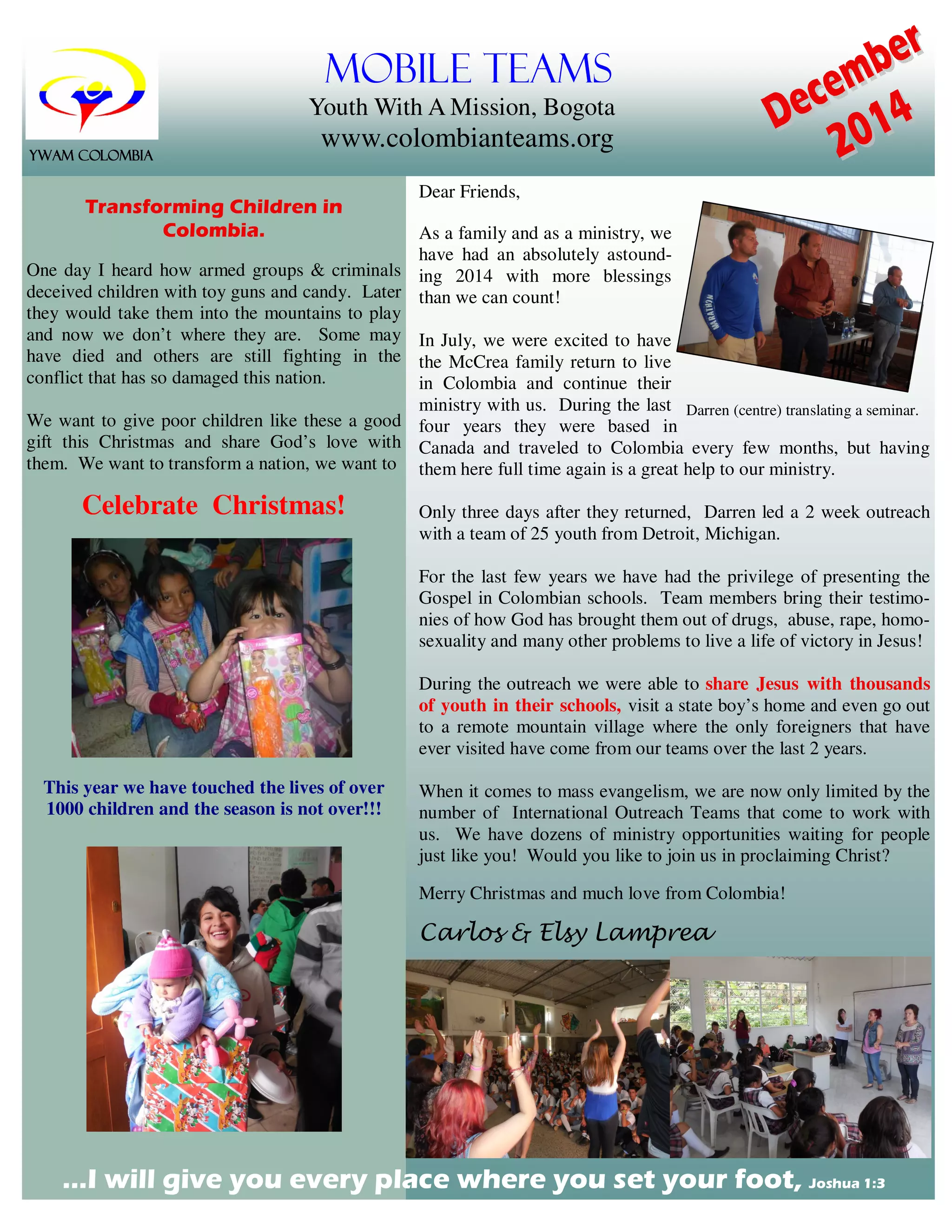 News from Mobile Teams, YWAM Bogota Dec 2014 | PDF