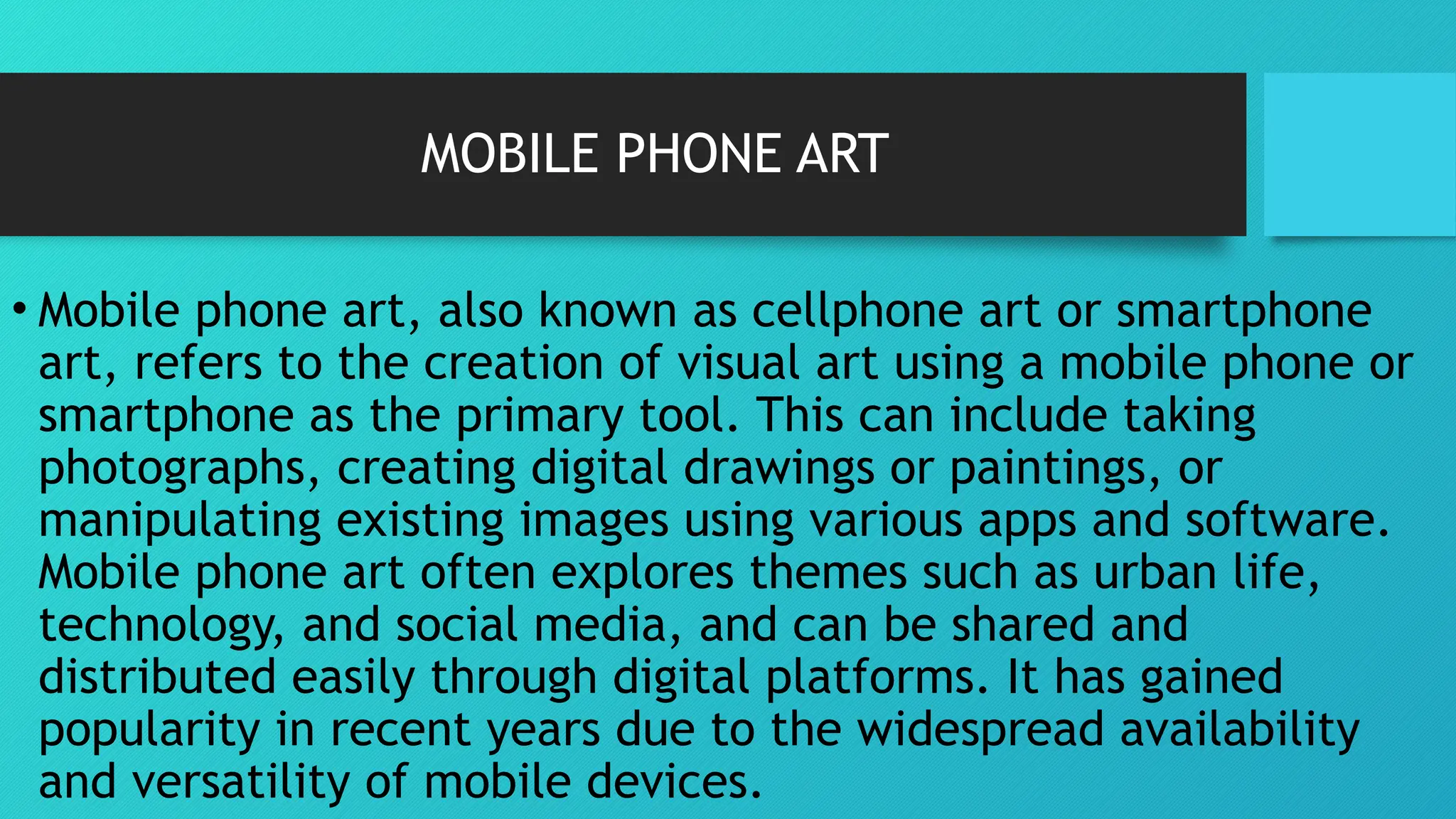 mobile phone art.pptx mapeh grade 10 quarter 1 | PPTX