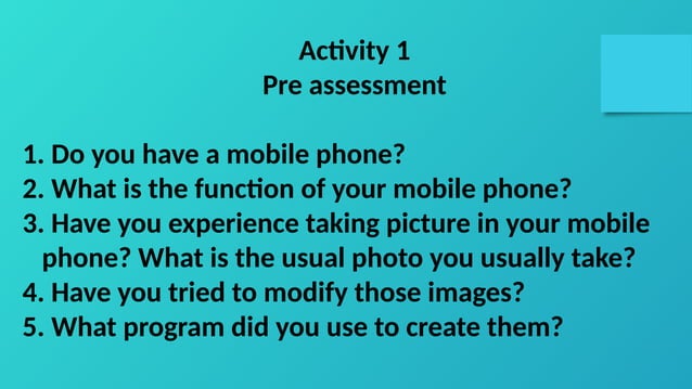 mobile phone art.pptx mapeh grade 10 quarter 1 | PPTX | Photo Editing ...