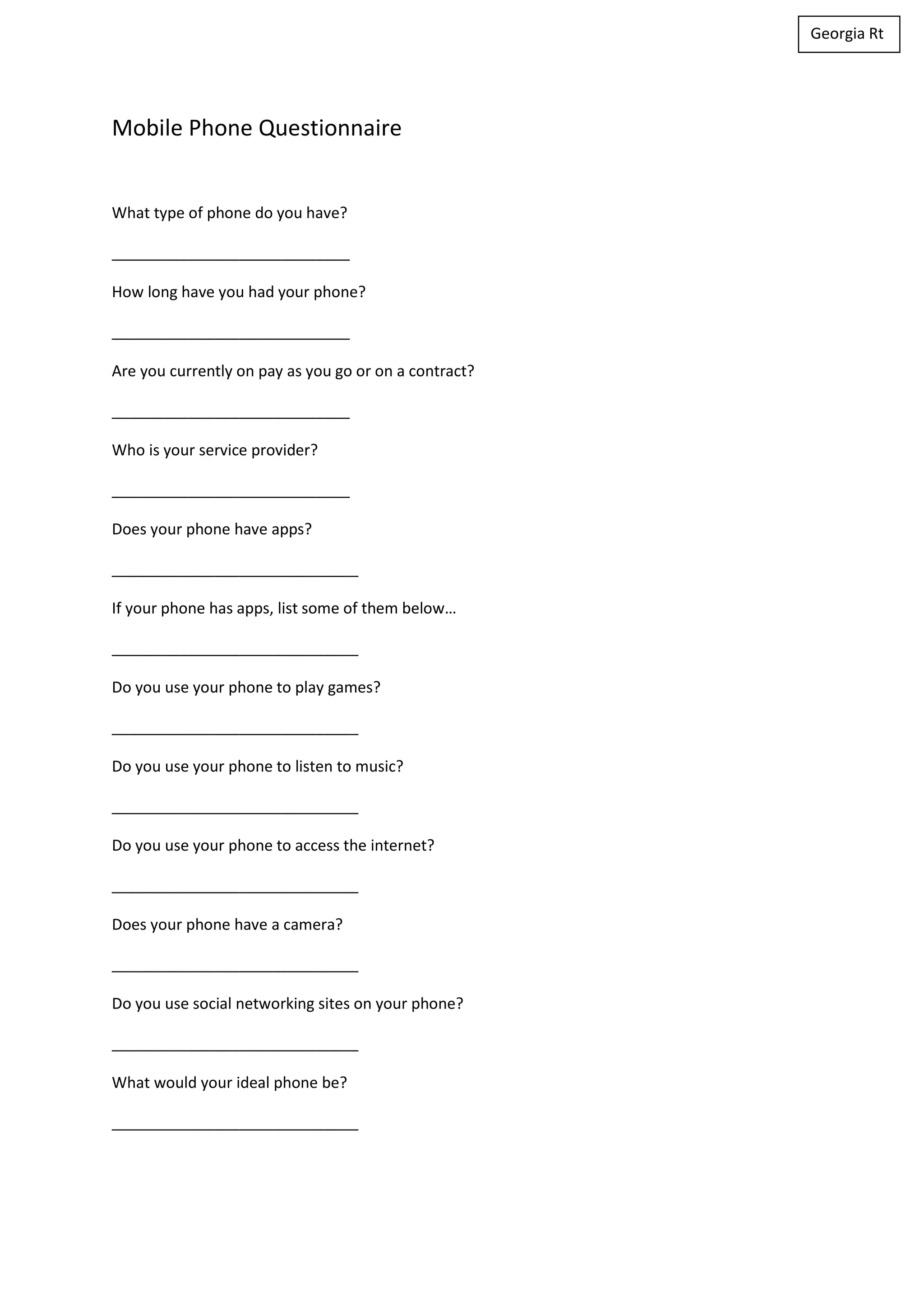 Mobile phone questionnaire | DOCX