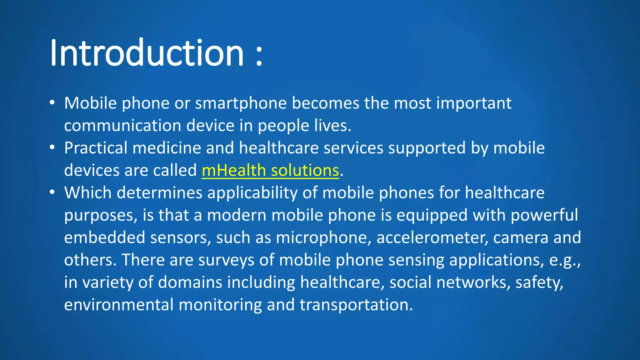 Mobile phone sensors in health applications | PPT