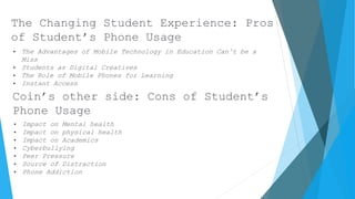 Mobile phone usage among students its pros and cons | PPTX