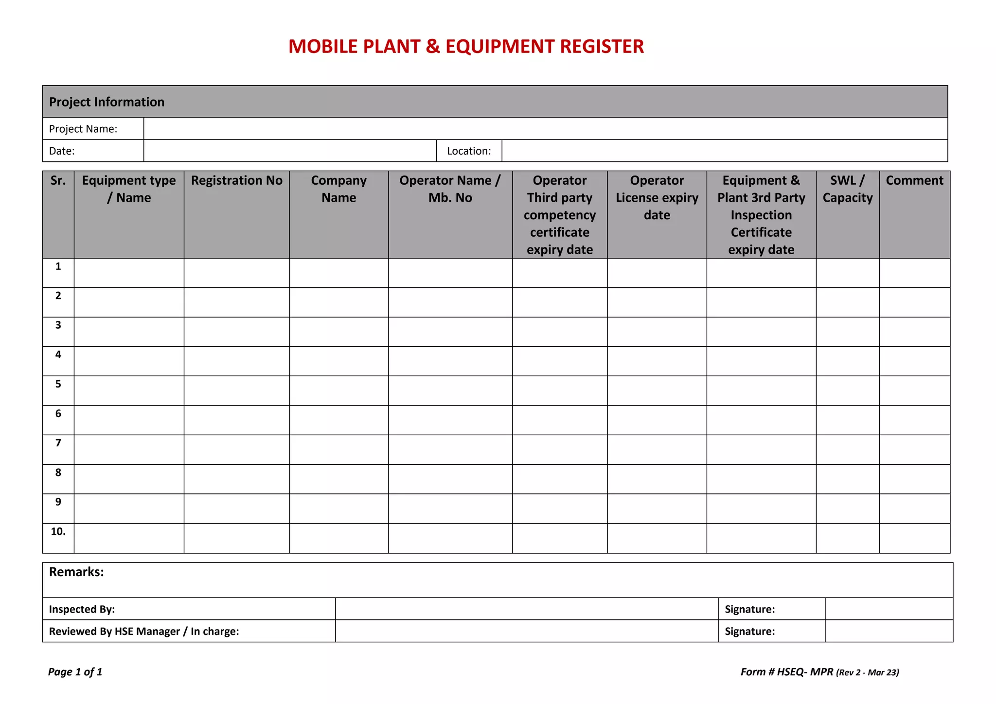 MOBILE PLANT REGISTER Form # HSEQ - MPR Rev 2.docx