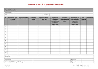 MOBILE PLANT REGISTER Form # HSEQ - MPR Rev 2.docx