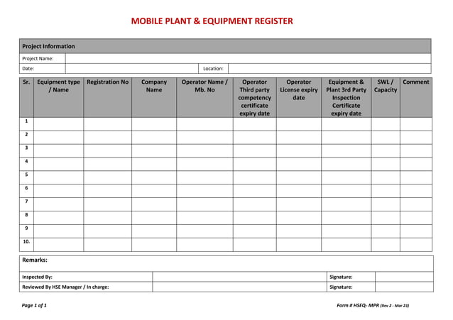 MOBILE PLANT REGISTER Form # HSEQ - MPR Rev 2.docx MOBILE PLANT REGISTER Form # HSEQ - MPR Rev 2.docx