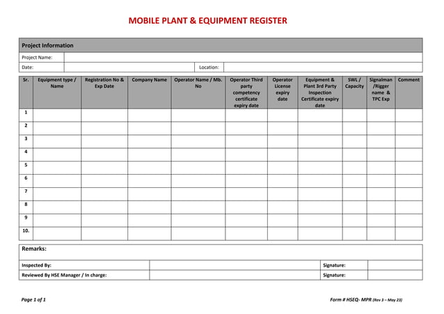 MOBILE PLANT REGISTER Form # HSEQ - MPR Rev 3.docx