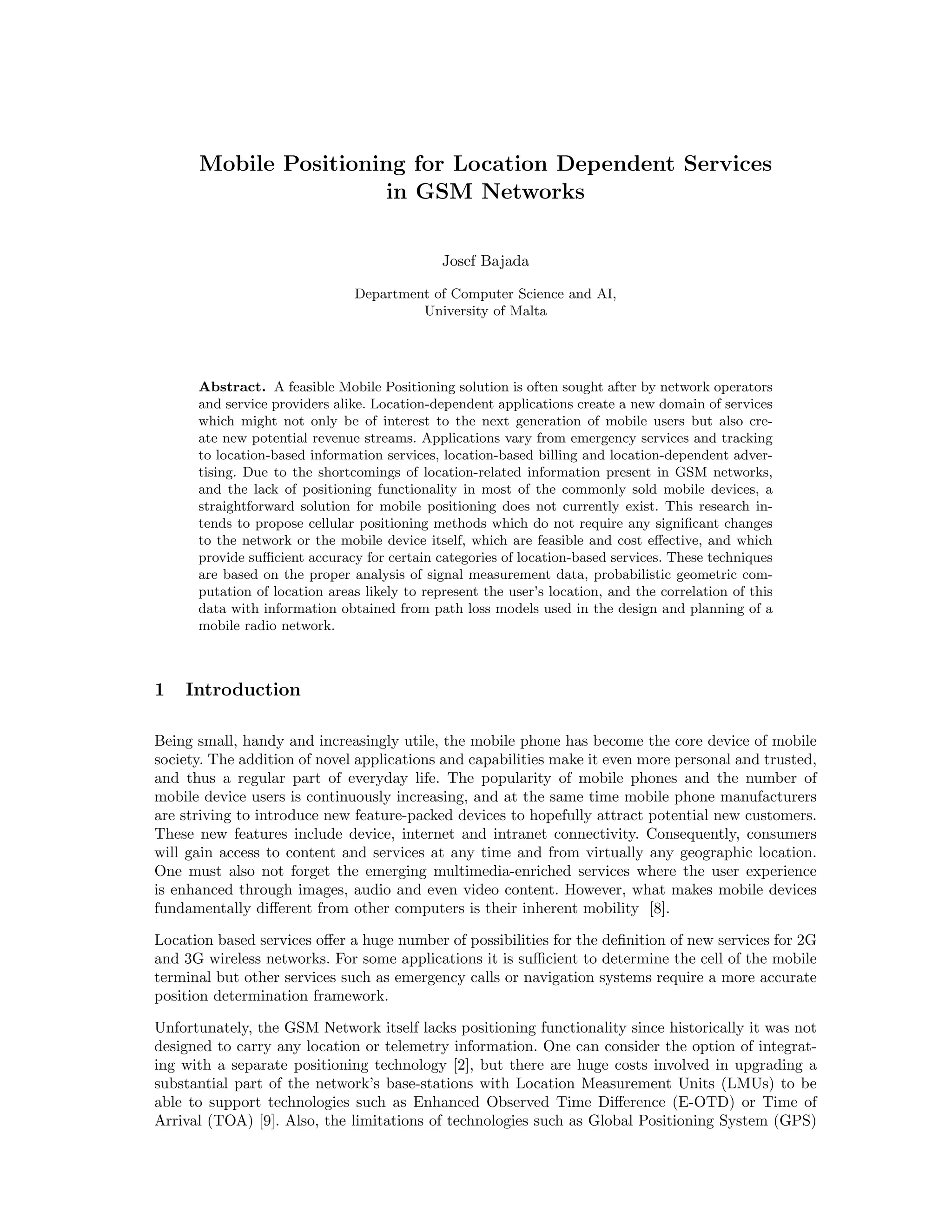 Mobile Positioning For Location Dependent Services In Gsm Networks Pdf