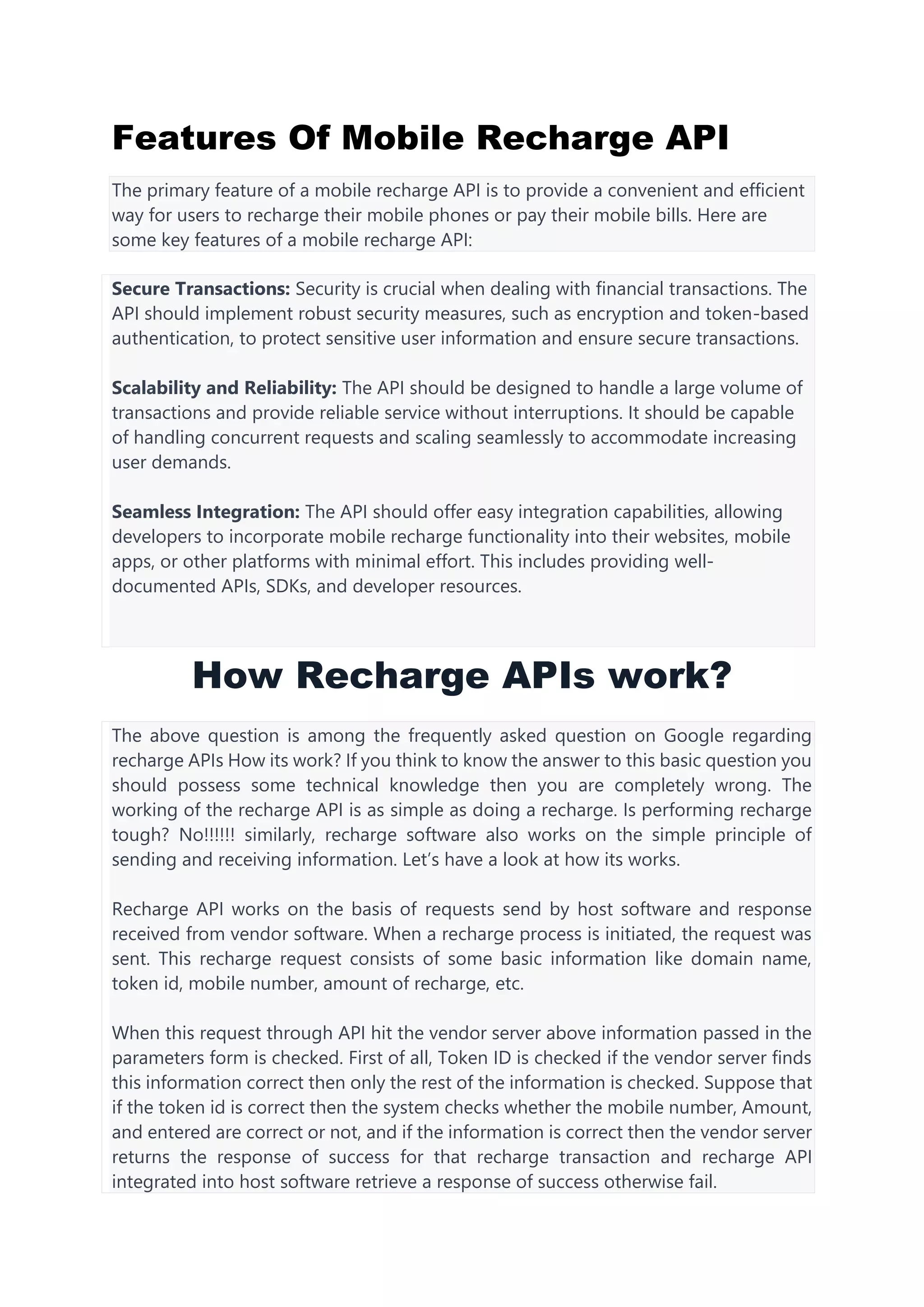 A Brief Introduction About the Mobile Recharge API and How It Works | PDF