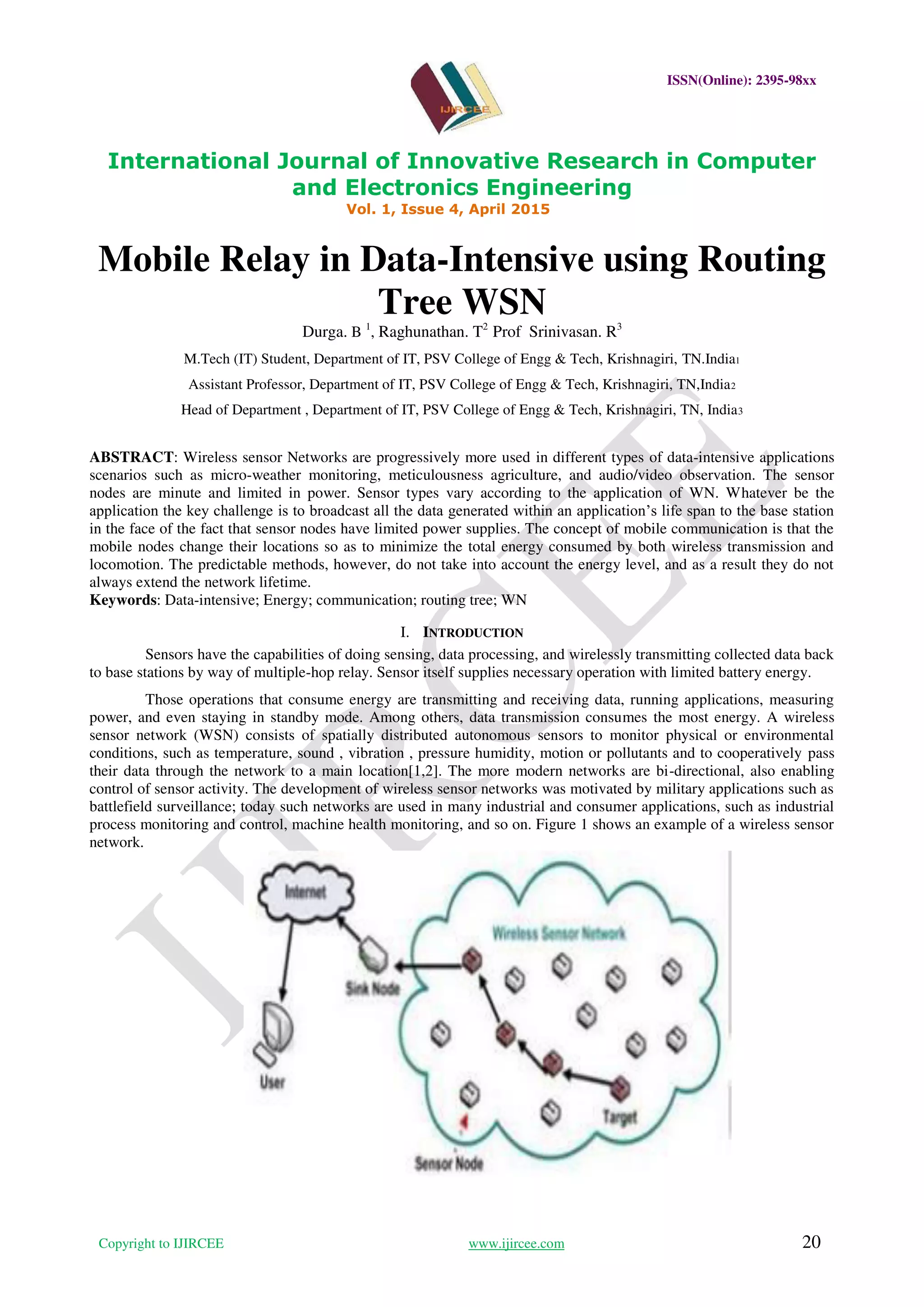 Mobile Relay in Data-Intensive using Routing Tree WSN | PDF