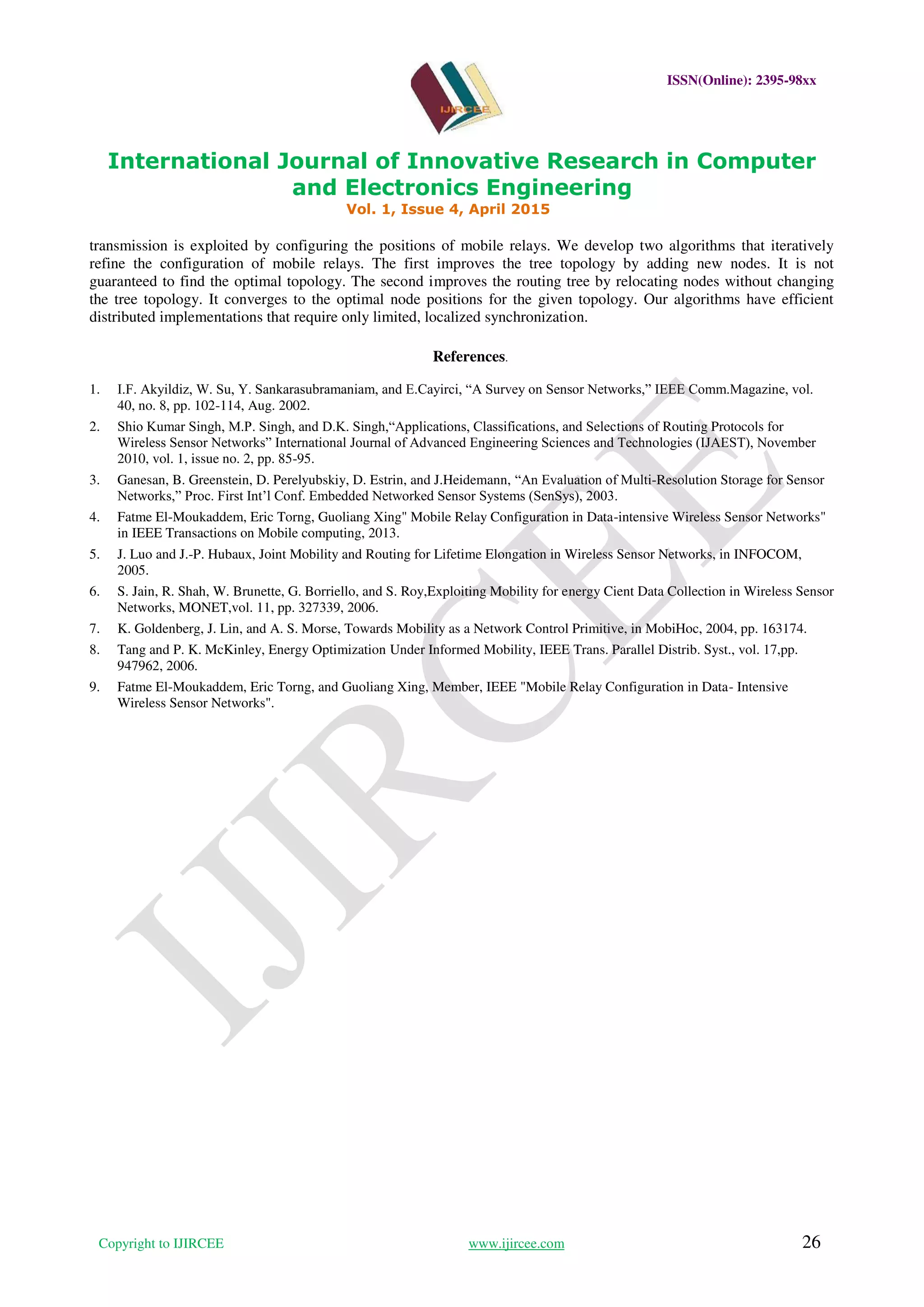 Mobile Relay in Data-Intensive using Routing Tree WSN | PDF
