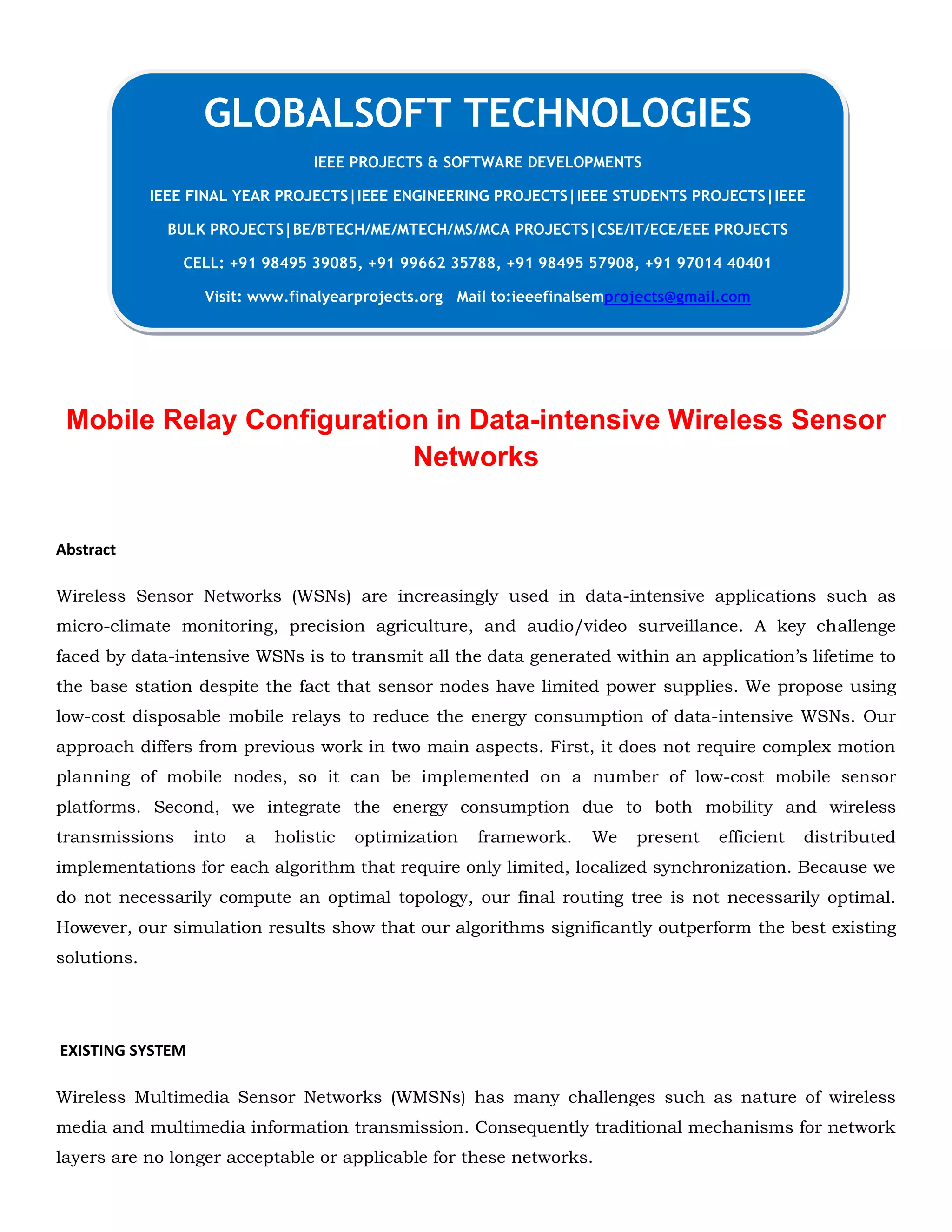 Mobile relay configuration in data intensive wireless sensor networks | DOCX