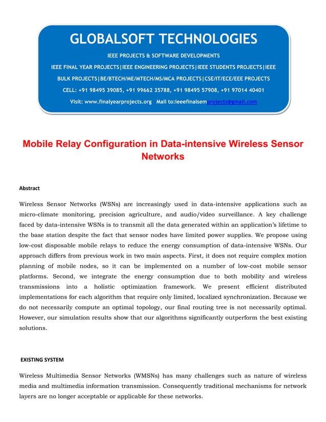 JAVA 2013 IEEE MOBILECOMPUTING PROJECT Mobile relay configuration in data intensive wireless ...
