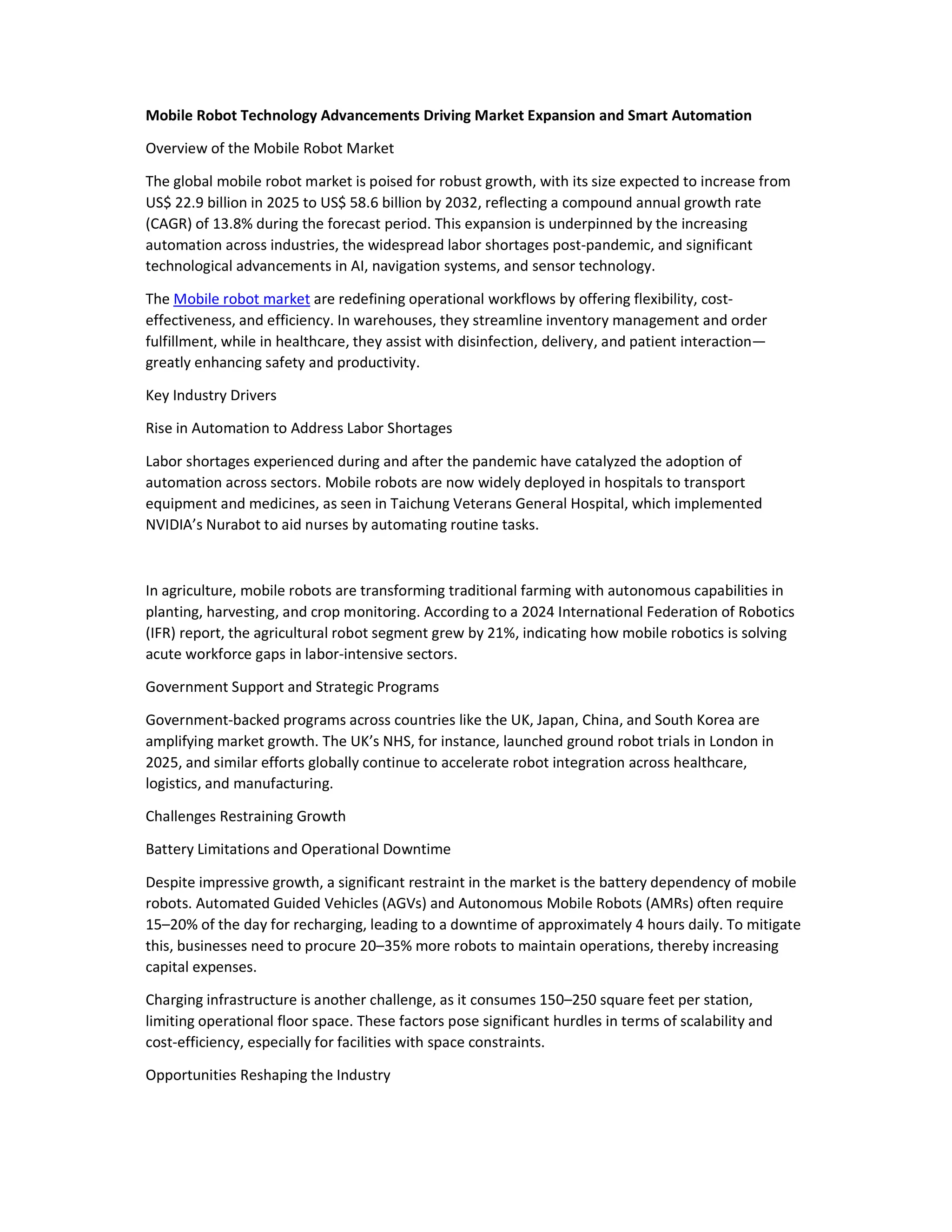Mobile Robot Technology Advancements Driving Market Expansion and Smart ...