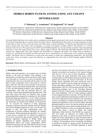 Mobile robot path planning using ant colony optimization | PDF | Robotics | Technology & Computing
