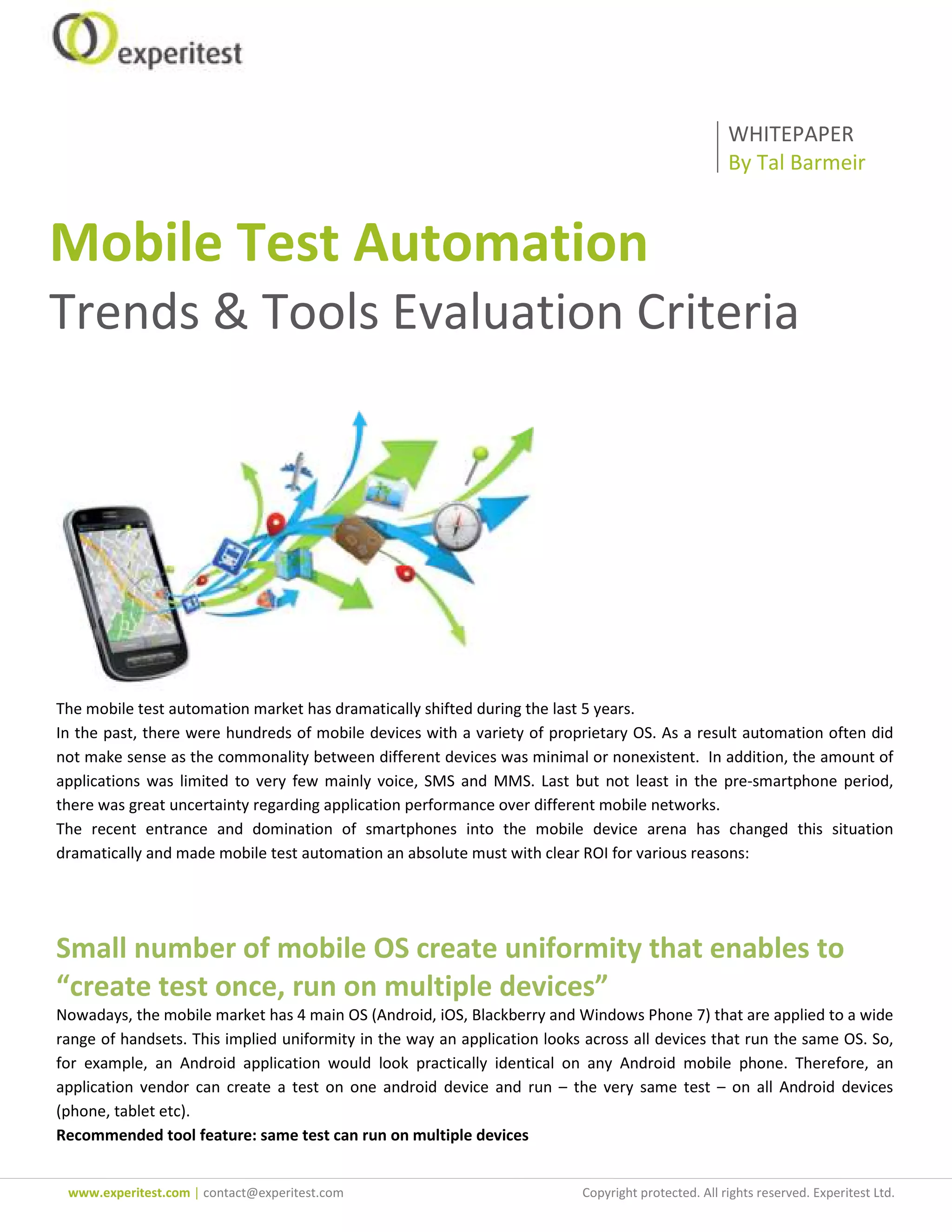 Mobile test automation overview & tools evaluation | PDF Mobile test automation overview & tools evaluation | PDF