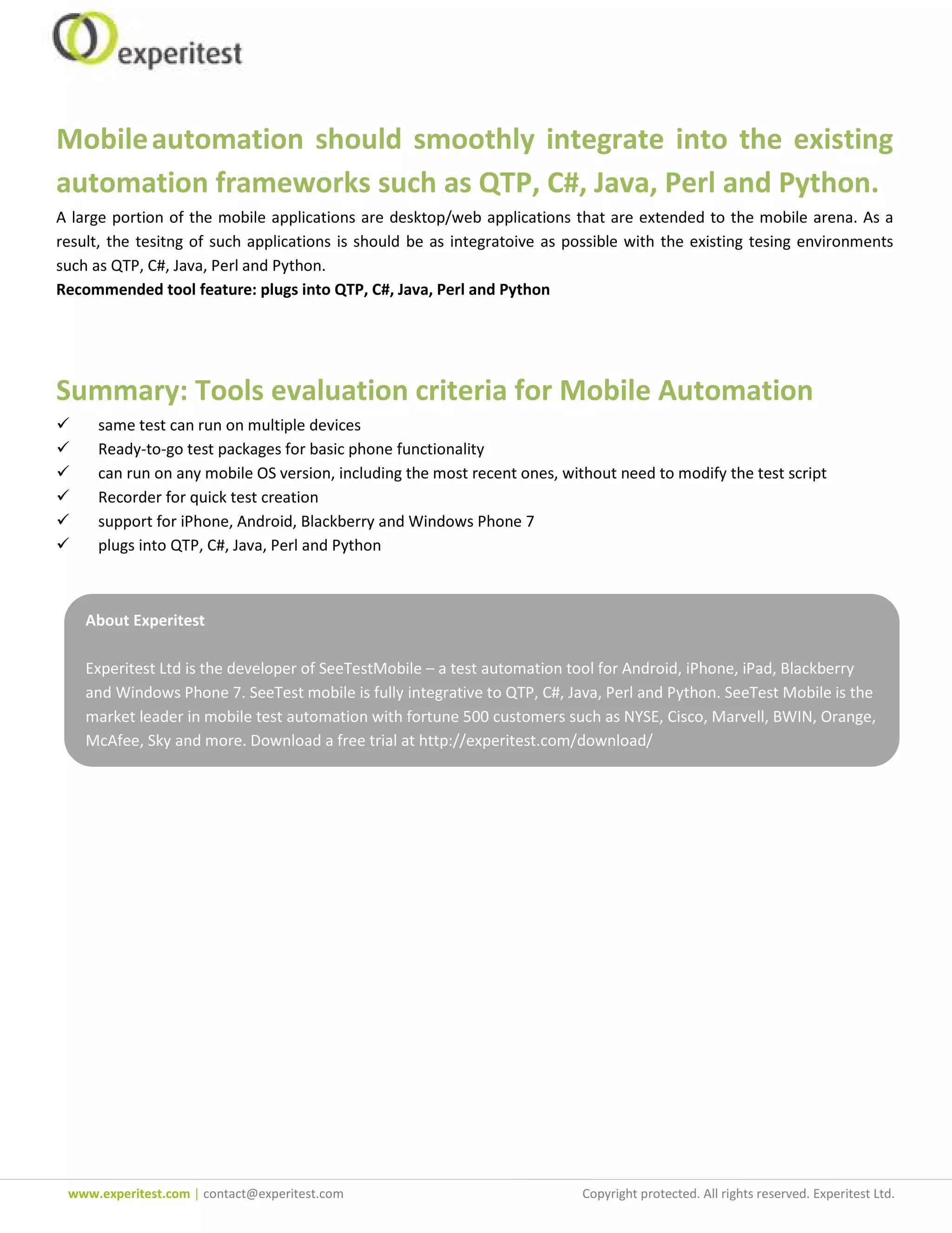 Mobile Test Automation Overview And Tools Evaluation Pdf Operating