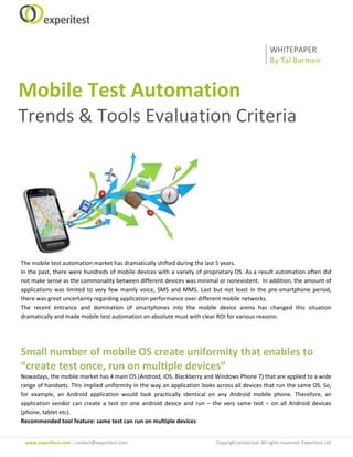 Mobile test automation overview & tools evaluation | PDF