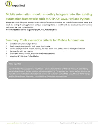 Mobile test automation overview & tools evaluation | PDF