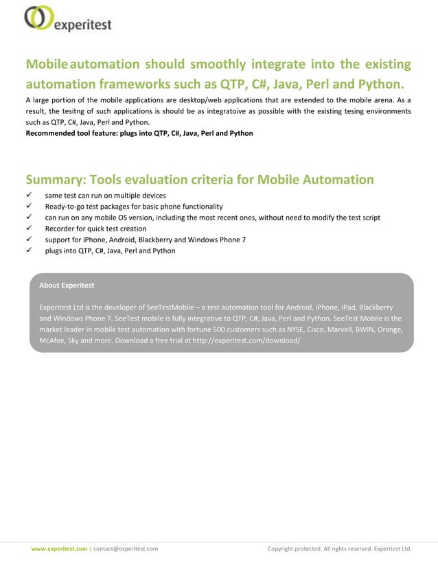 Mobile Test Automation Overview And Tools Evaluation Pdf Operating