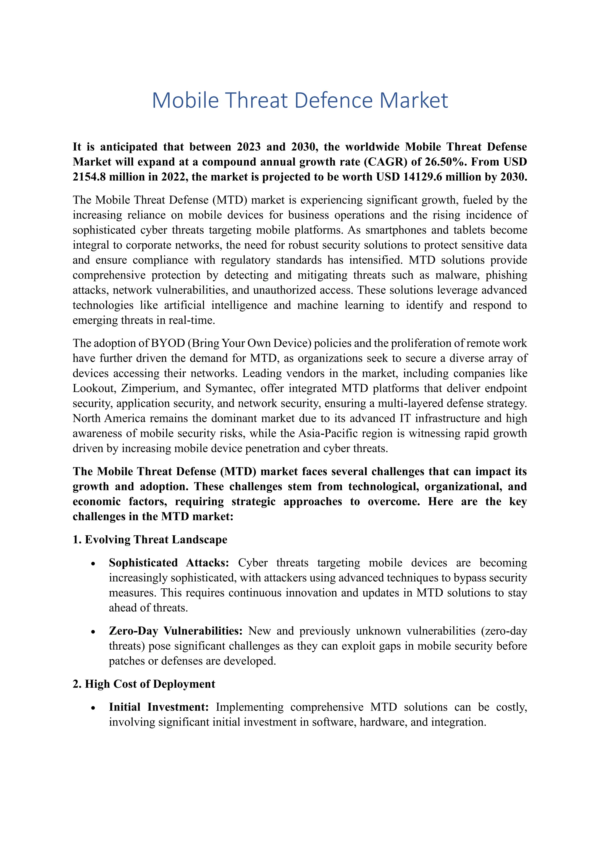 Mobile Threat Defence Market Global Trends and Forecast Analysis (2023 ...