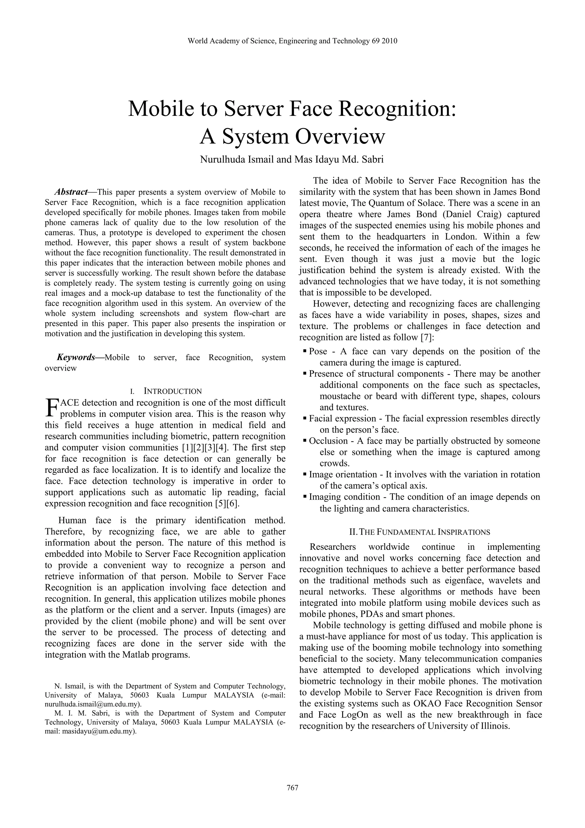 Mobile to server face recognition. Skripsi 1. | PDF