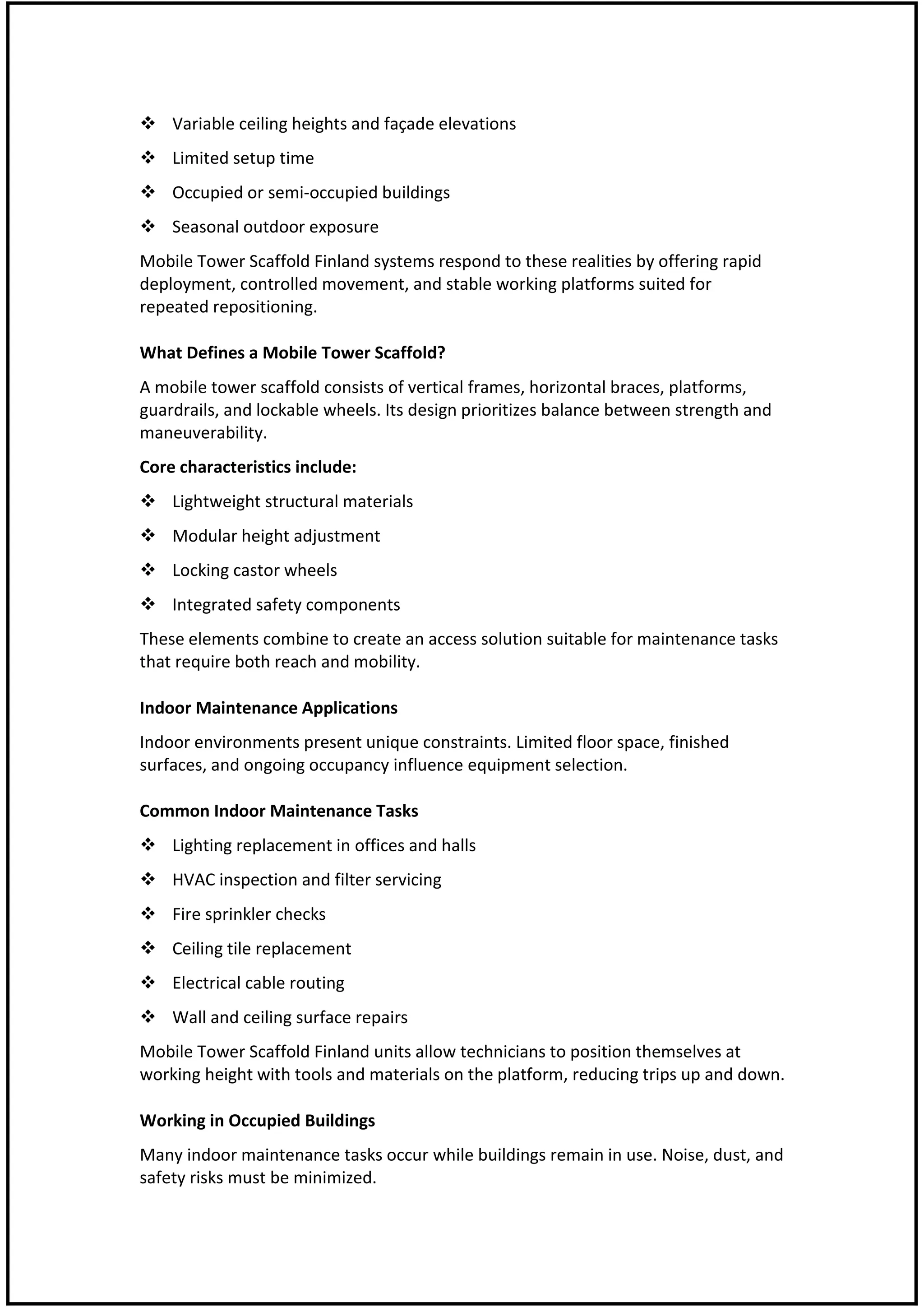 Mobile Tower Scaffold Finland for Indoor and Outdoor Maintenance Work | PDF