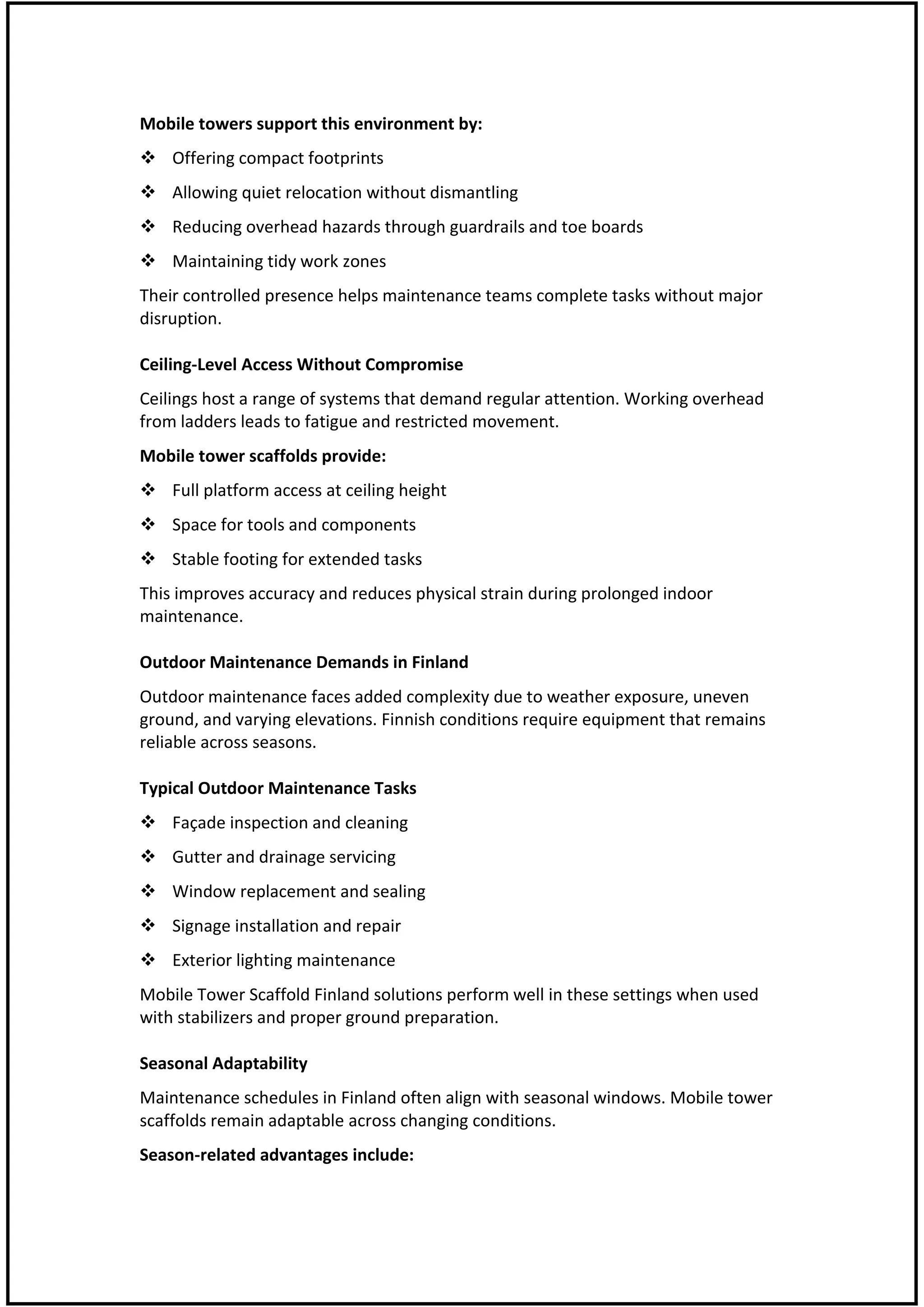 Mobile Tower Scaffold Finland for Indoor and Outdoor Maintenance Work | PDF