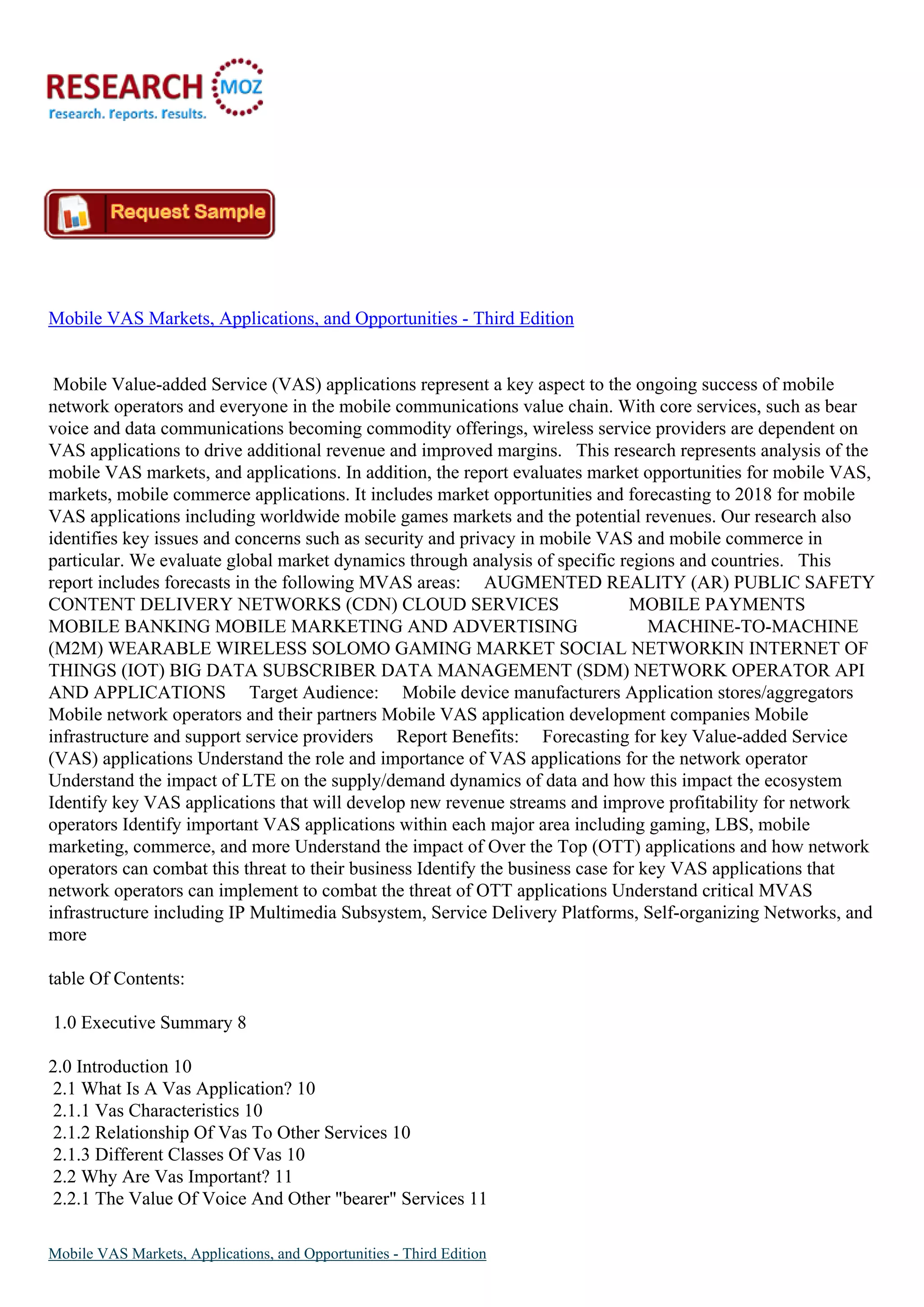 Mobile VAS Markets Available on Researchmoz.us