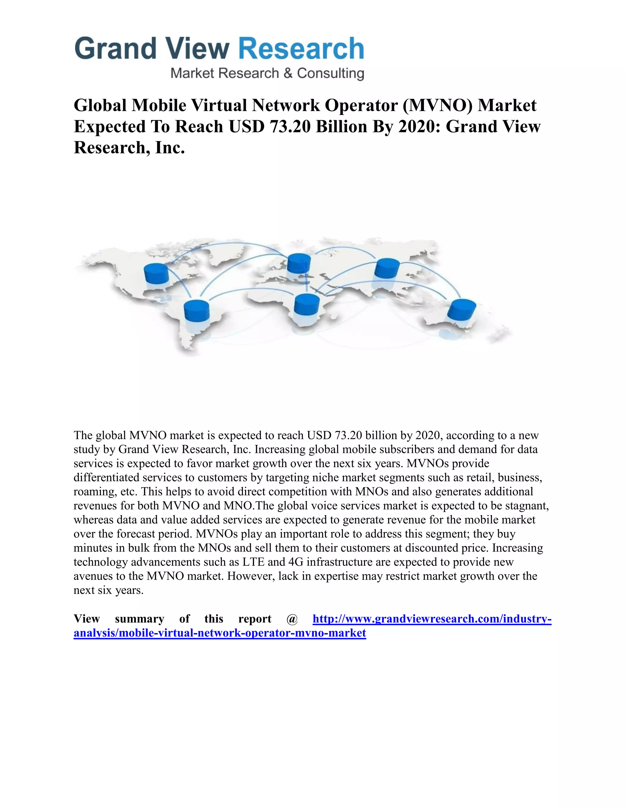 Mobile Virtual Network Operator (MVNO) Market Trends 2014 To 2020 by Grand View Research, Inc. | PDF