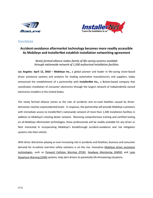 Mobileye & InstallerNet establish installation networking agreement ...