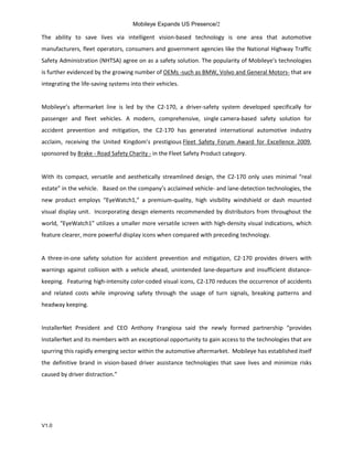 Mobileye & InstallerNet establish installation networking agreement | PDF