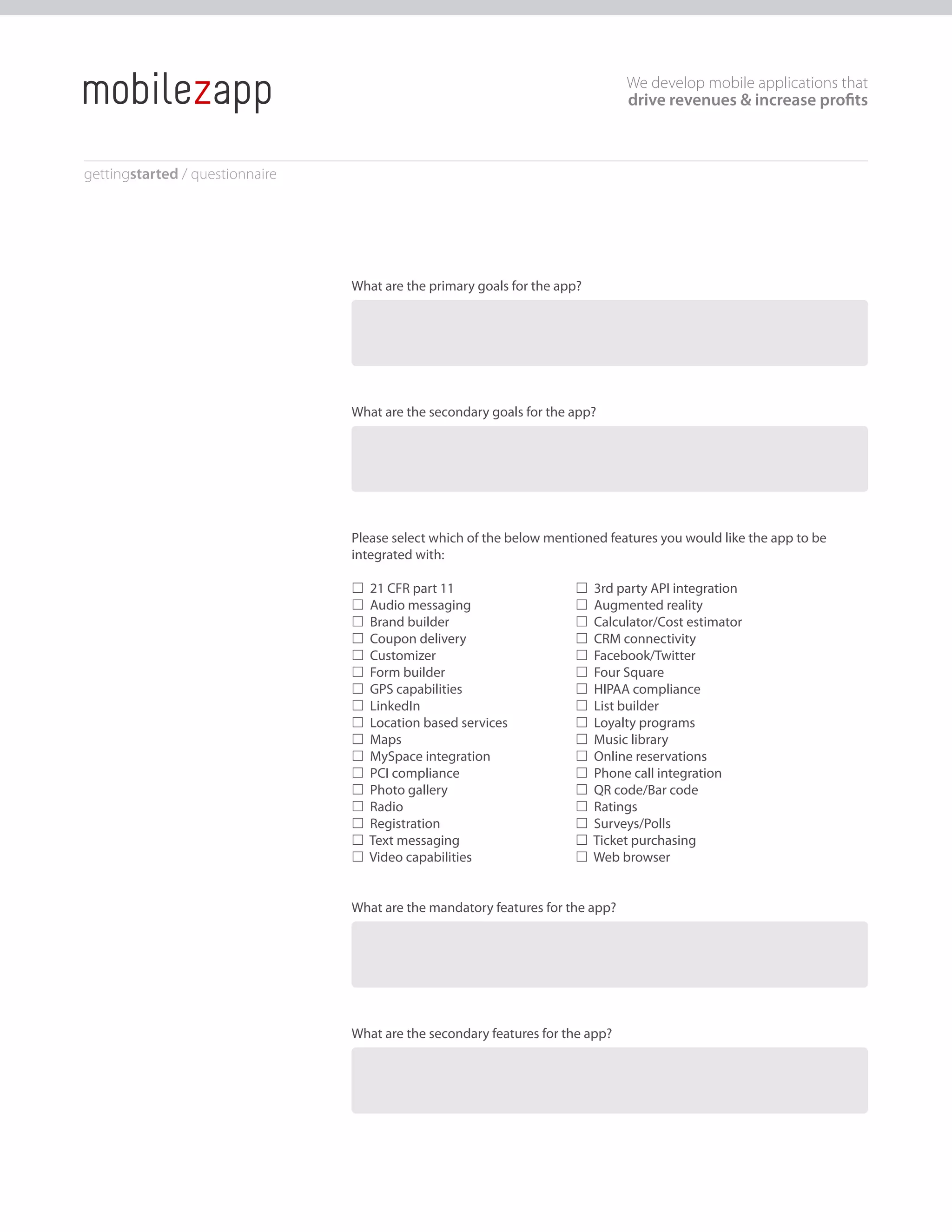 Mobilezapp Questionnaire | PDF